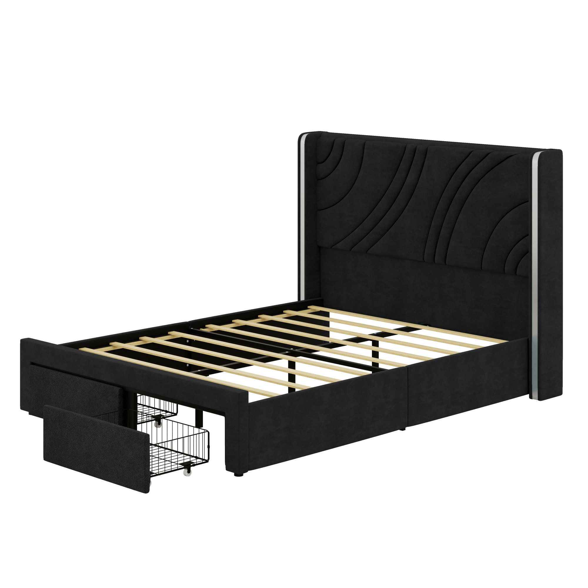 Wrought Studio™ Modern Upholstered LED Bed Frame With Storage Drawers ...