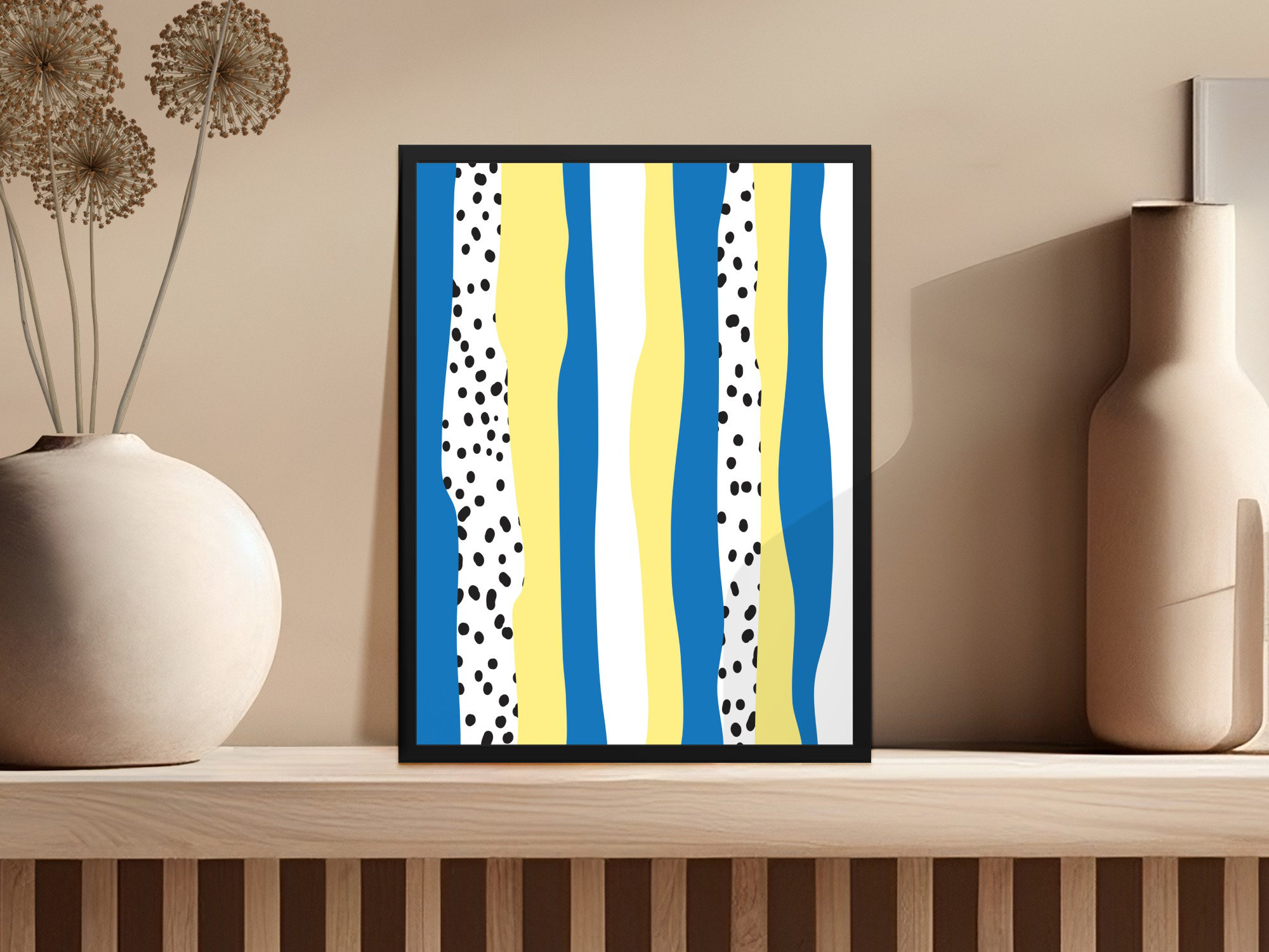 Lark Manor Abstract Pattern Blue Yellow Modern Wall Art Decoration ...
