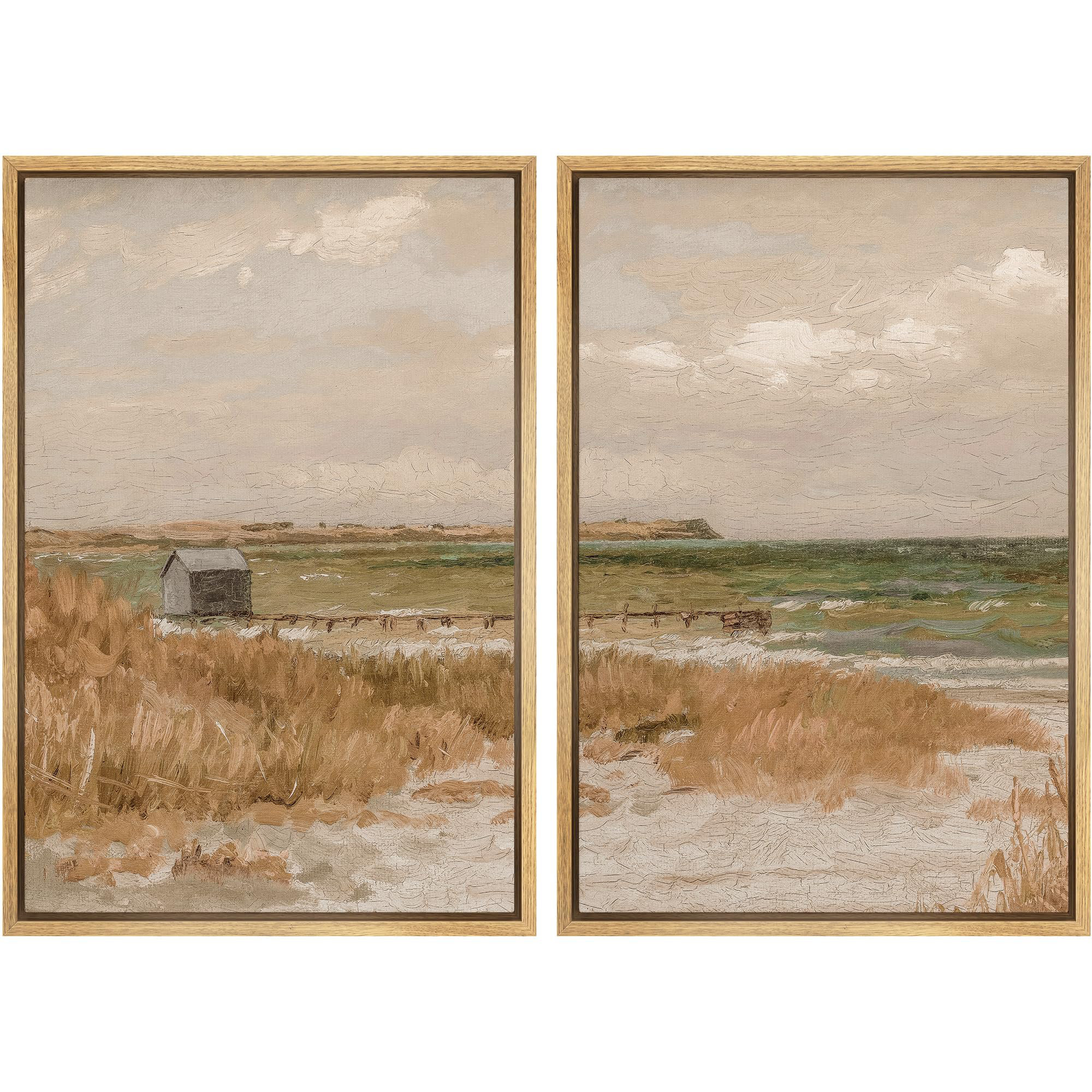 wall26 " Rustic Coastal Landscape Seascape With Thatched Cottage Nature ...