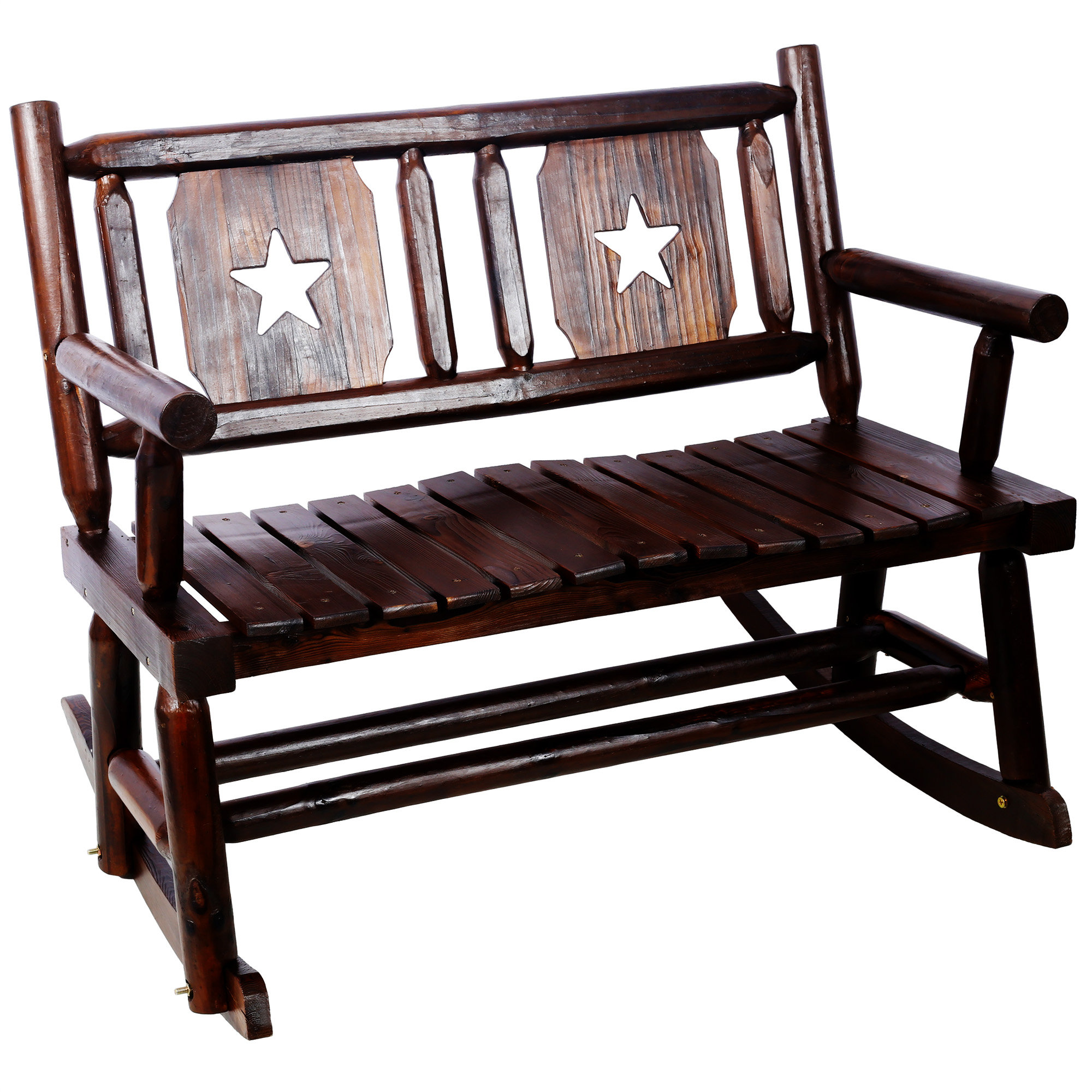 Winston Porter Outdoor Wood Rocking Bench Carbonized Double Rocking ...
