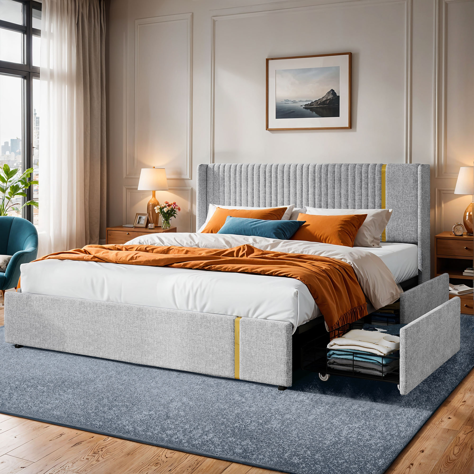 Mercer41 Rebert Upholstered Metal Wingback Storage Bed | Wayfair
