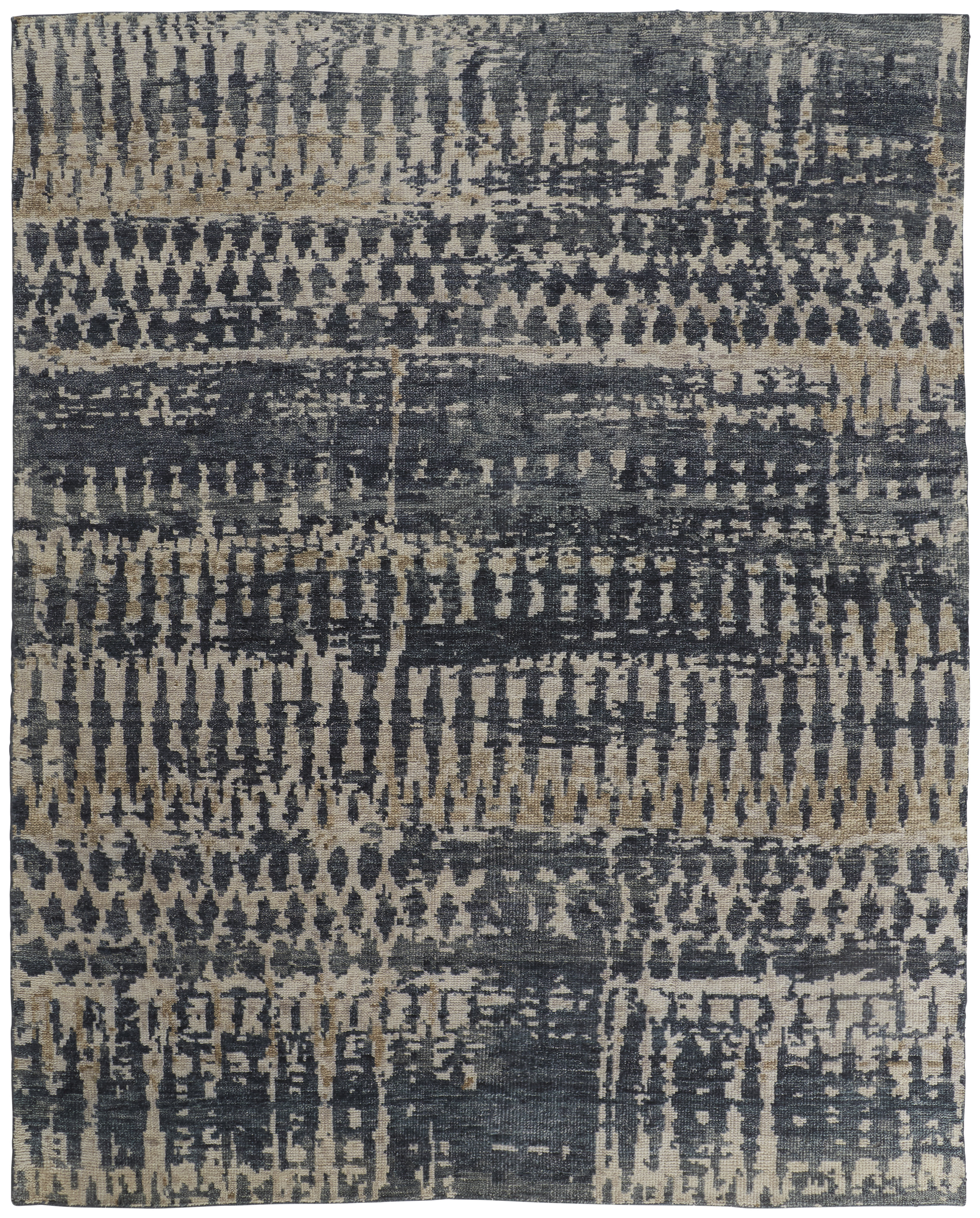 17 Stories Sabria Abstract Hand-Knotted Wool Area Rug in Blue/Tan/Gray ...
