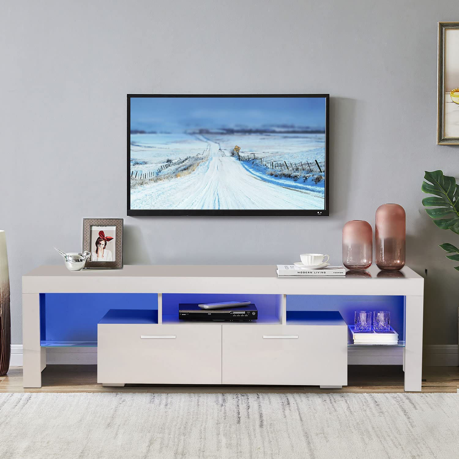 Orren Ellis Led Tv Stand Entertainment Centre For 65 Inch Tvs White Tv ...