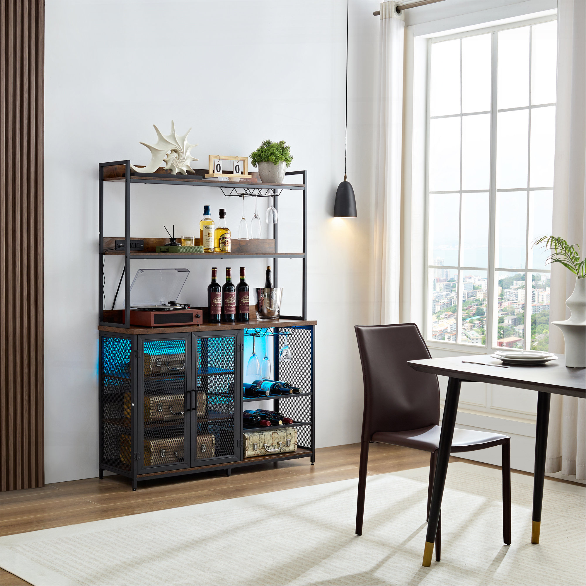 17 Stories Side Cabinet With Aluminum Strip Lamp, Storage Solution For ...