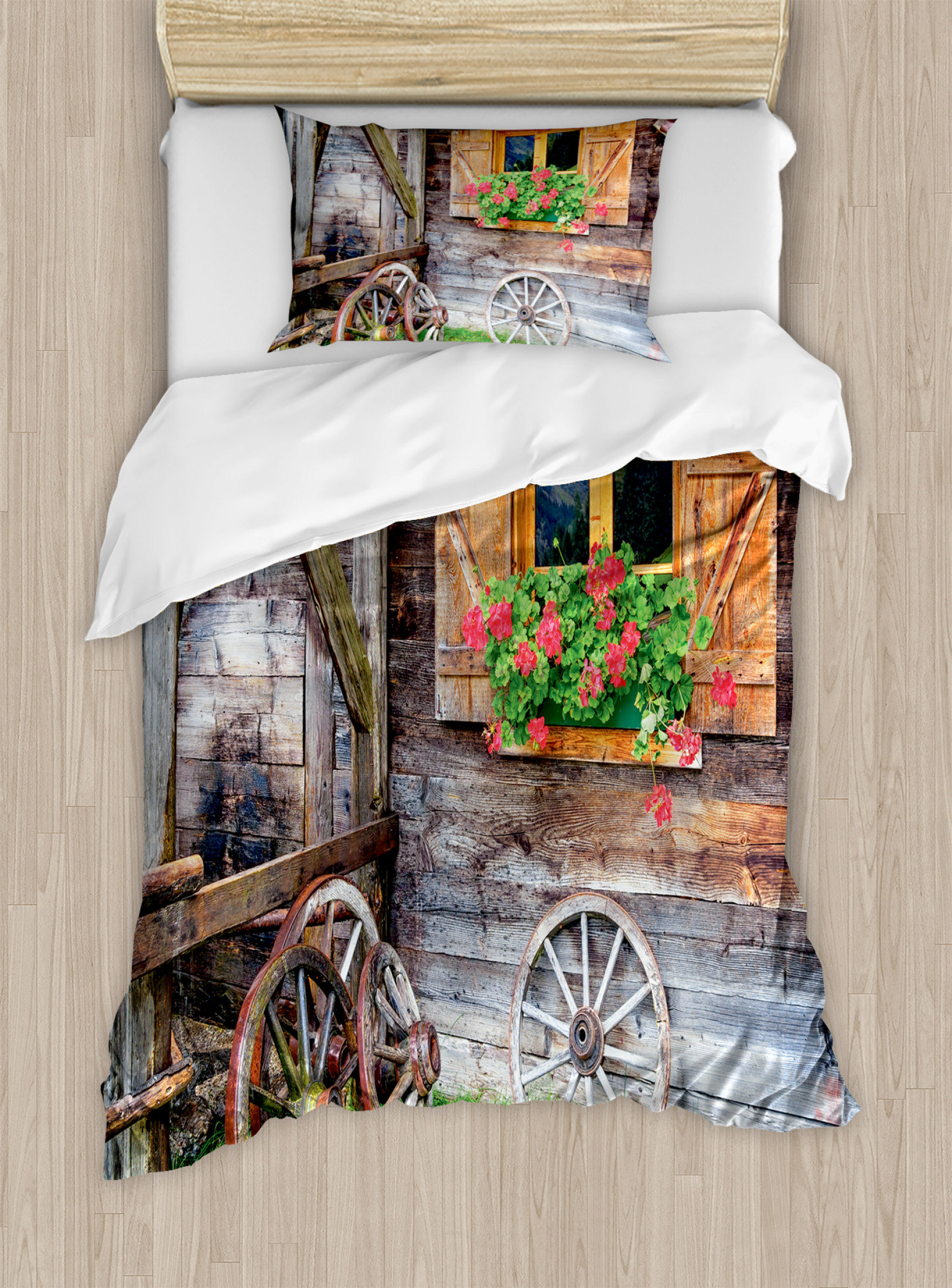 Ambesonne Gray/Pink/Green Microfiber Rustic Duvet Cover Set | Wayfair