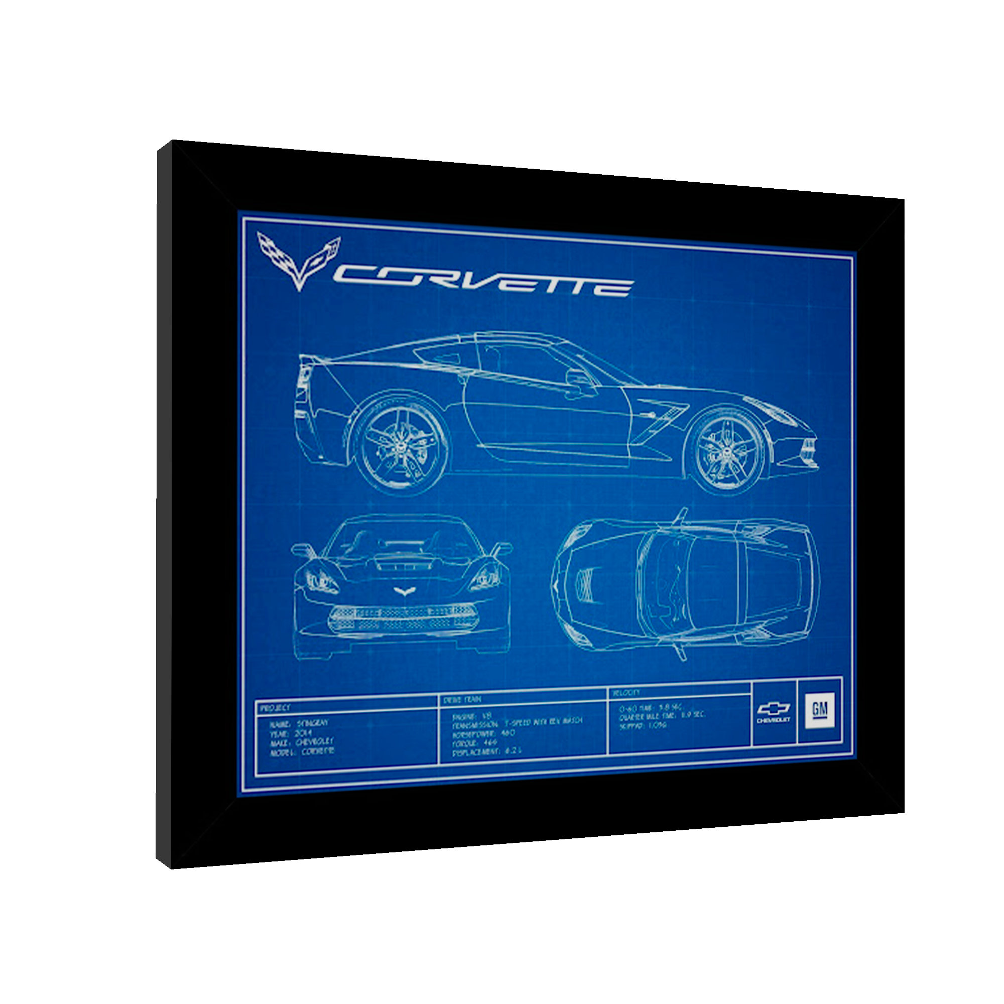 Second Story Collection C7 Corvette Blueprint Framed On Canvas Print ...