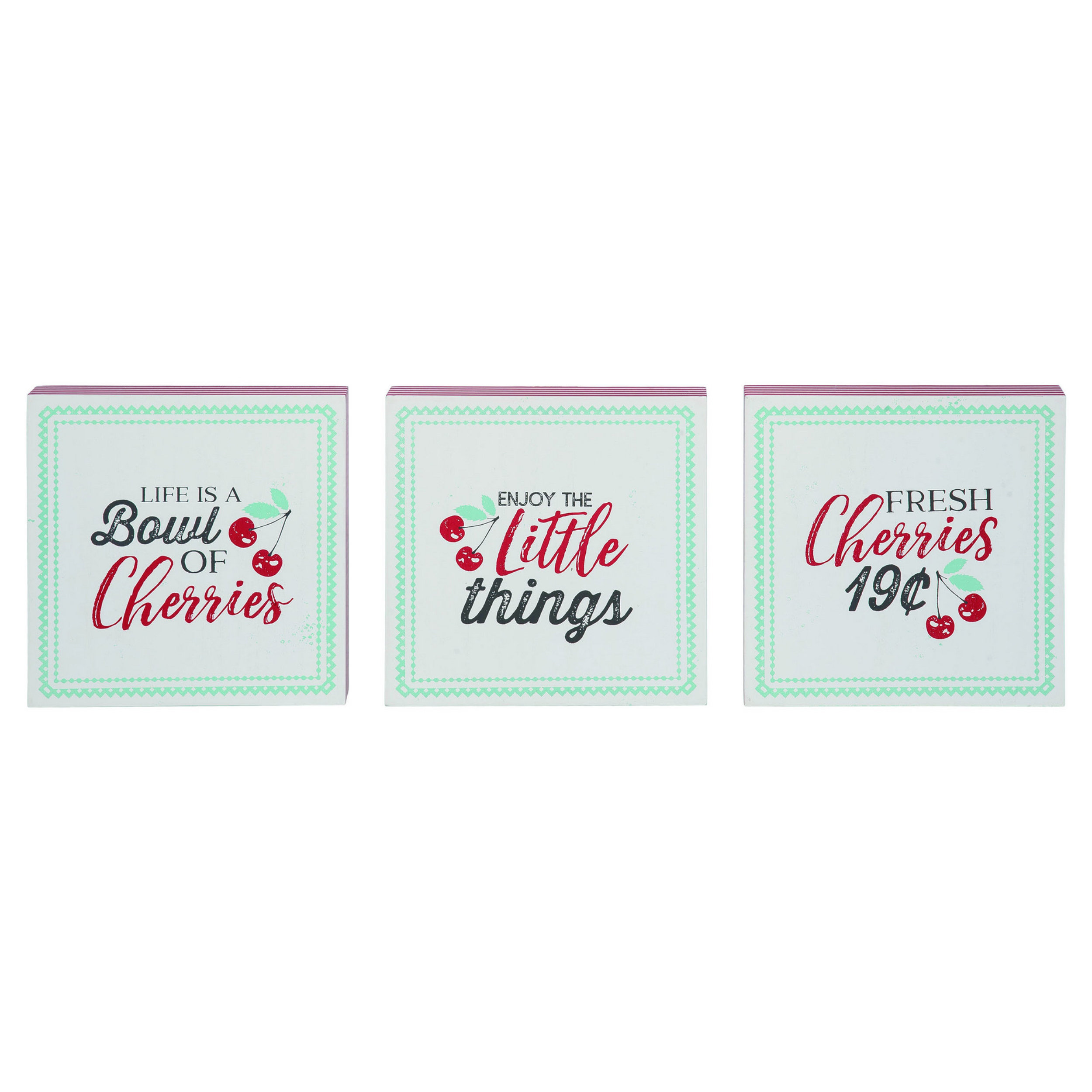 Trinx MDF Cherry Block Decor Set of 3 Spring Home Decorations | Wayfair
