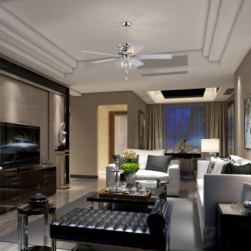 House of Hampton® 52" Waldon 5 - Blade Reversible Glam Crystal Ceiling ...