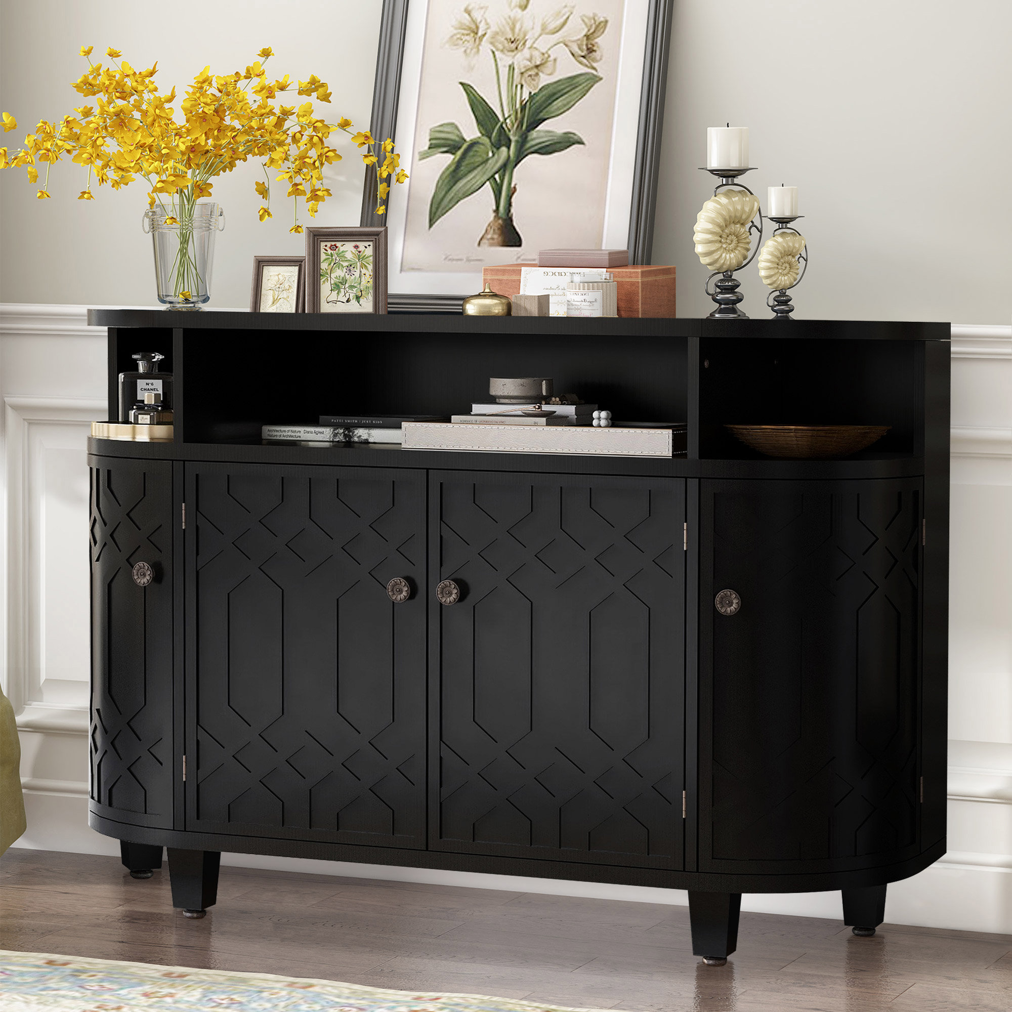 Red Barrel Studio® Curved Design Storage Cabinet Made Of Fraxinus ...