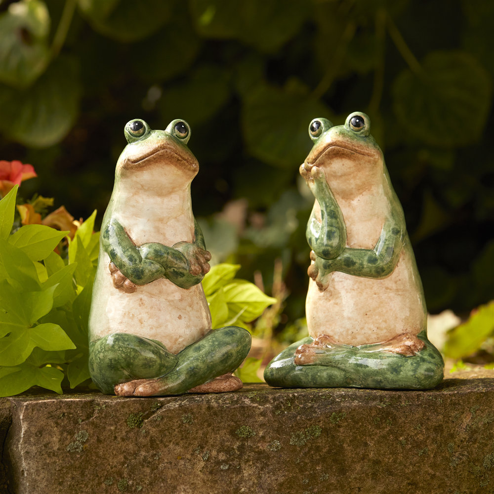 Arlmont & Co. Ceramic Garden Frog Statue (Set of 2) | Wayfair