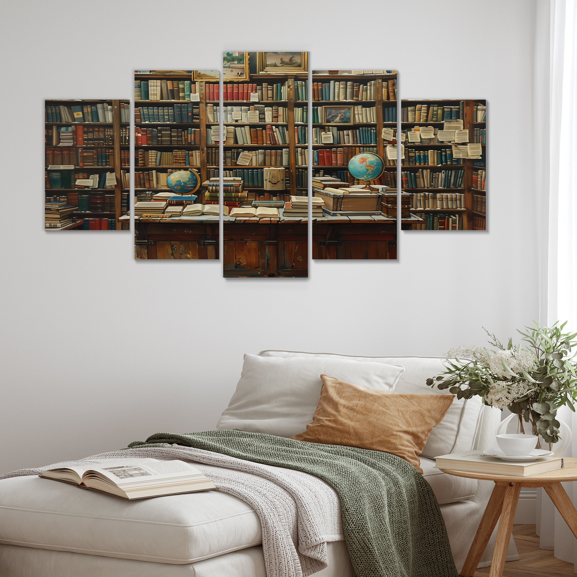 Alcott Hill® Brown Beige Vintage Library Books Wonder - Libraries Wall ...