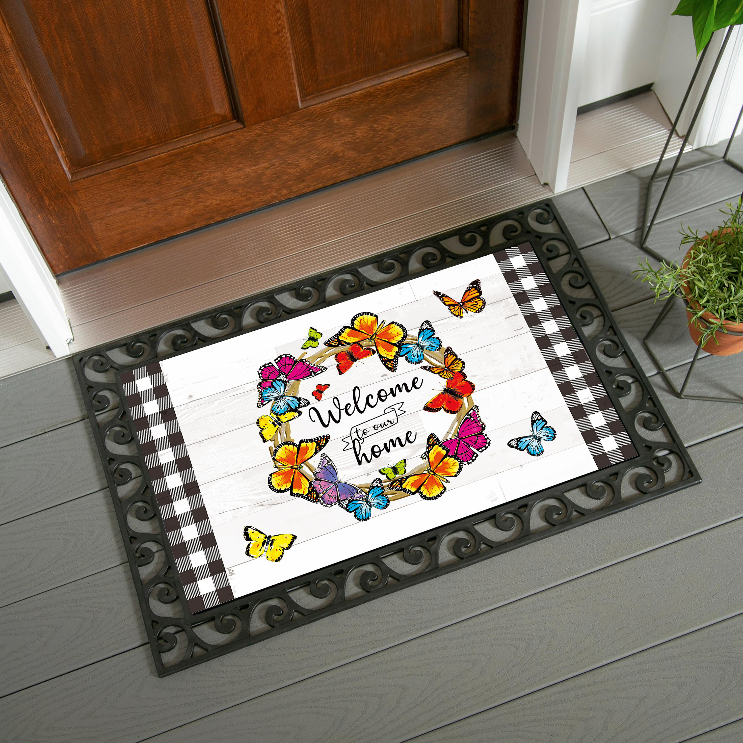 August Grove® Butterfly Welcome Wreath Sassafras Estate Switch Mat ...