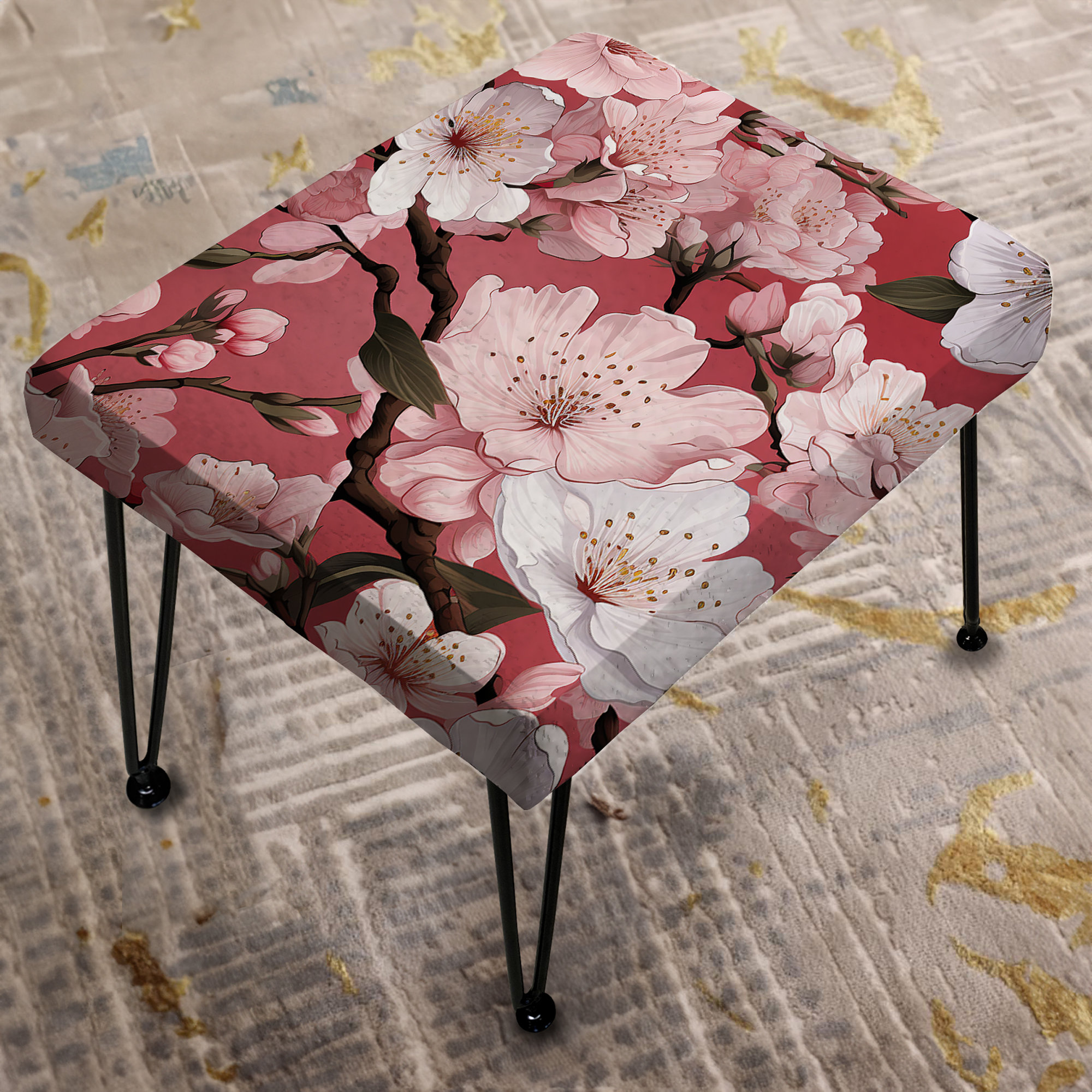 Design Art Pink Sakura Blossoms Floral - Japanese Rectangle Ottoman ...