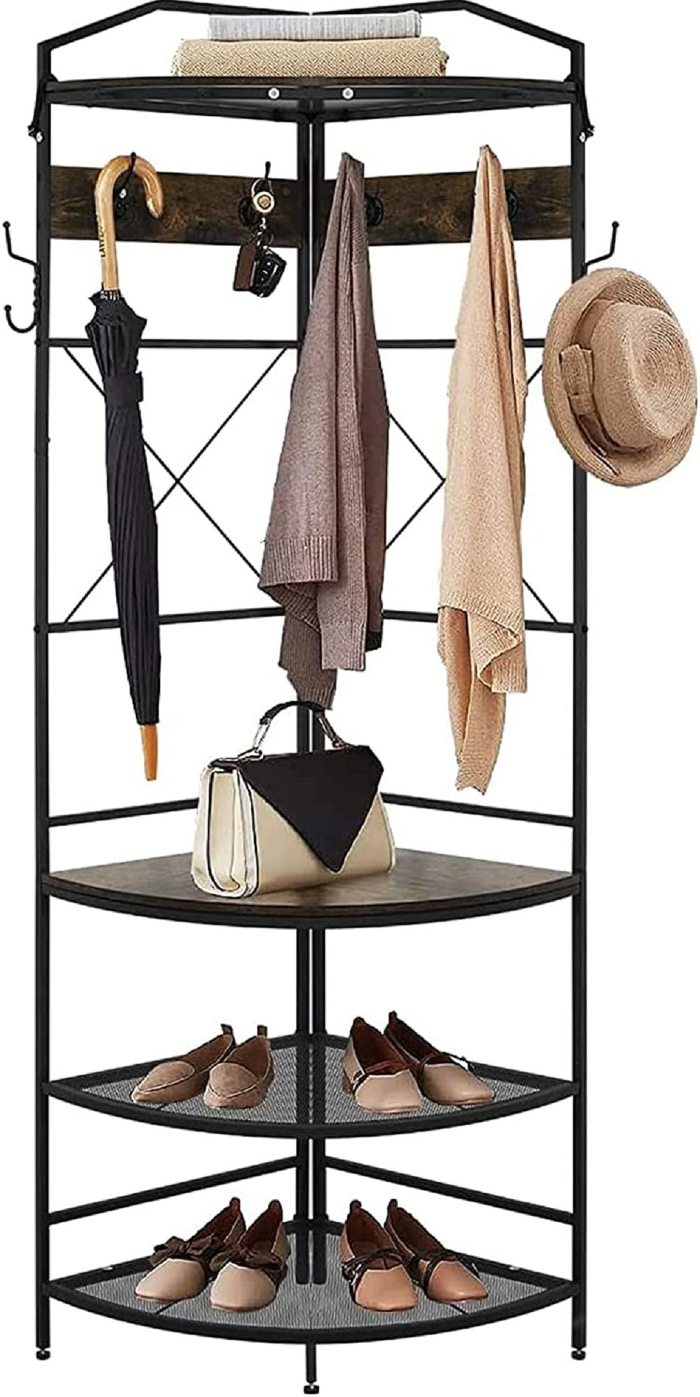 17 Stories Modern Vintage Corner Hall Tree With Shoe Bench Entryway
