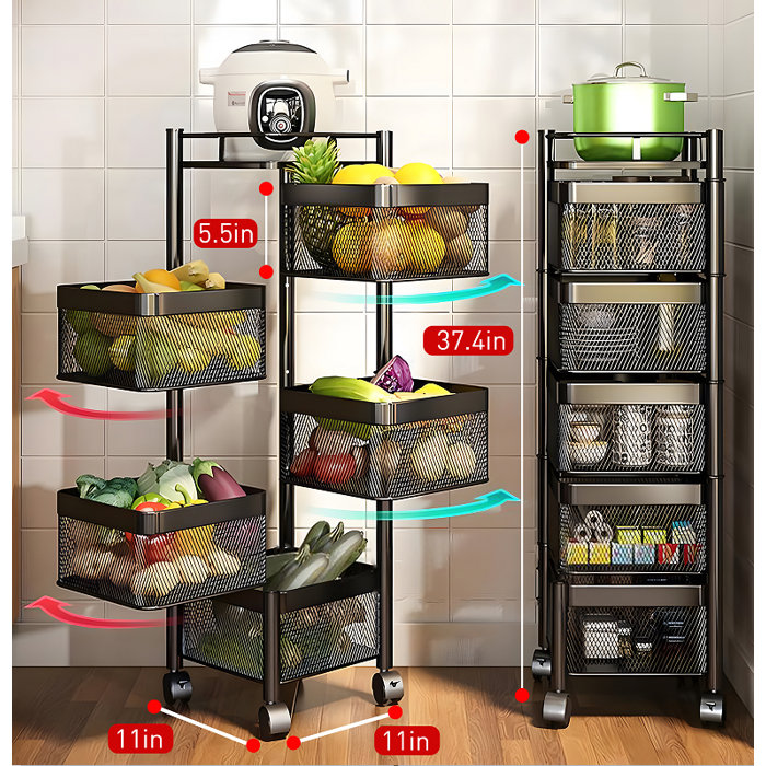 Three Star 360 Degree Rotating Storage Rack Kitchen Cart with 5 Swing ...