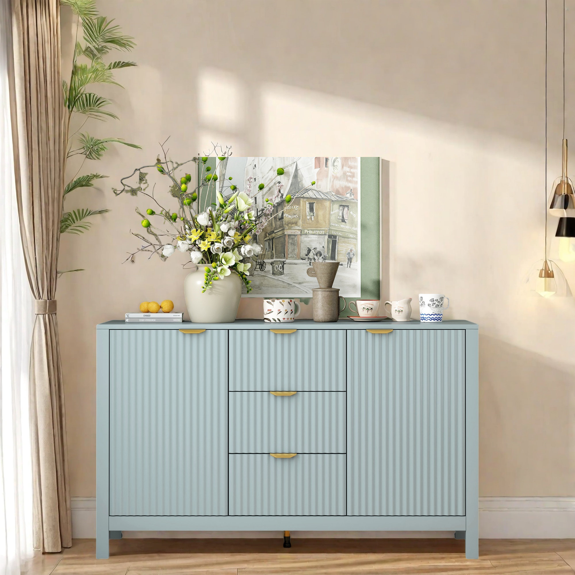 Latitude Run® Modern Console Cabinet with Artistic Wave-Grain Texture ...