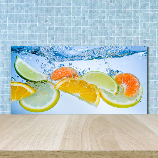 Ebern Designs Linny Citruses under Water 50cm x 100cm Glass Panel ...