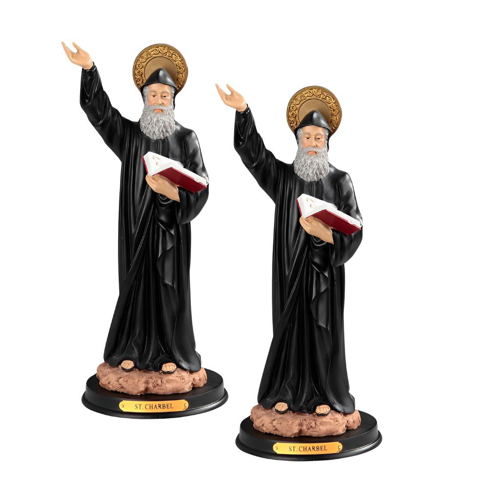 World Menagerie "2-PC Set" ICE ARMOR 12"H St. Charbel Makhlouf Statue ...