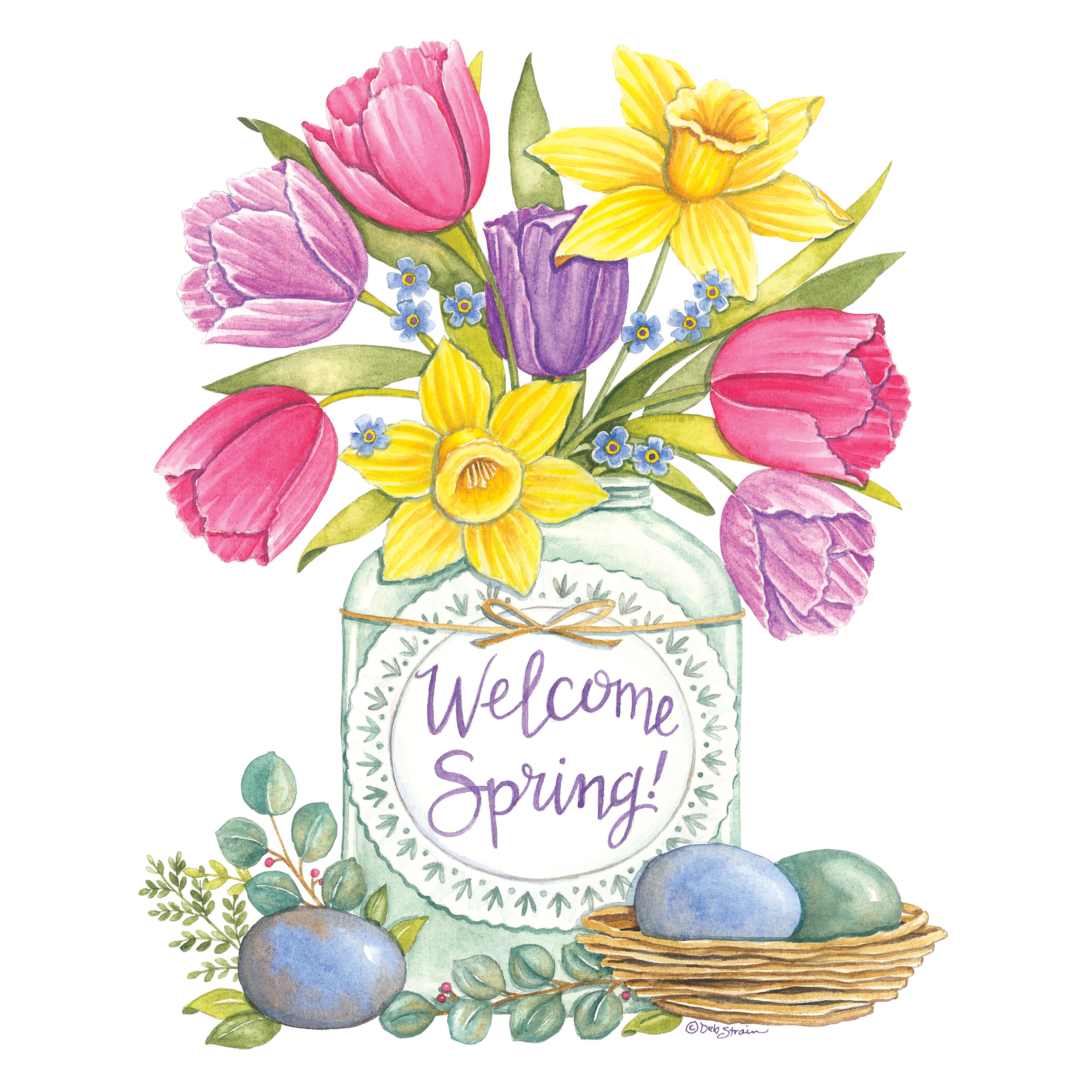 Winston Porter Welcome Spring Mason Jar - Wrapped Canvas Print | Wayfair