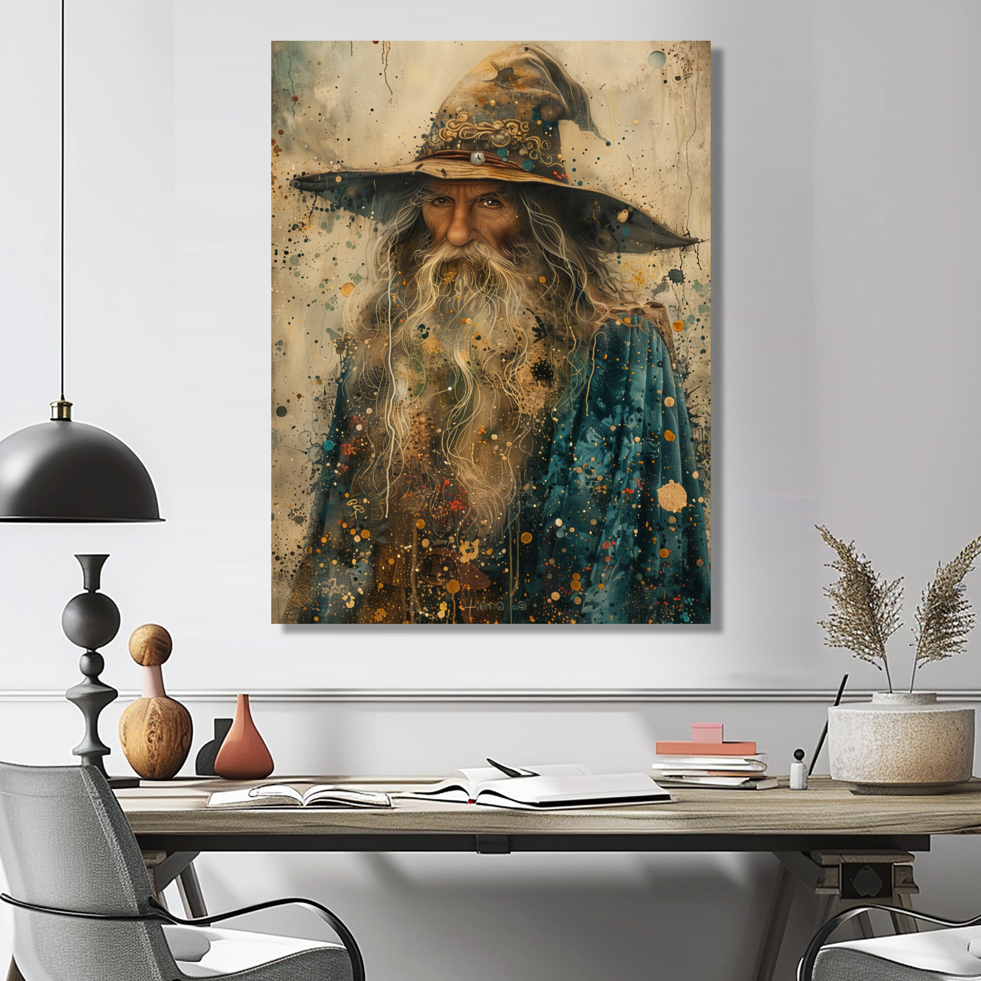 Lark Manor™ Grey Blue Whimsical Wizards - Wizards Wall Art Living Room ...