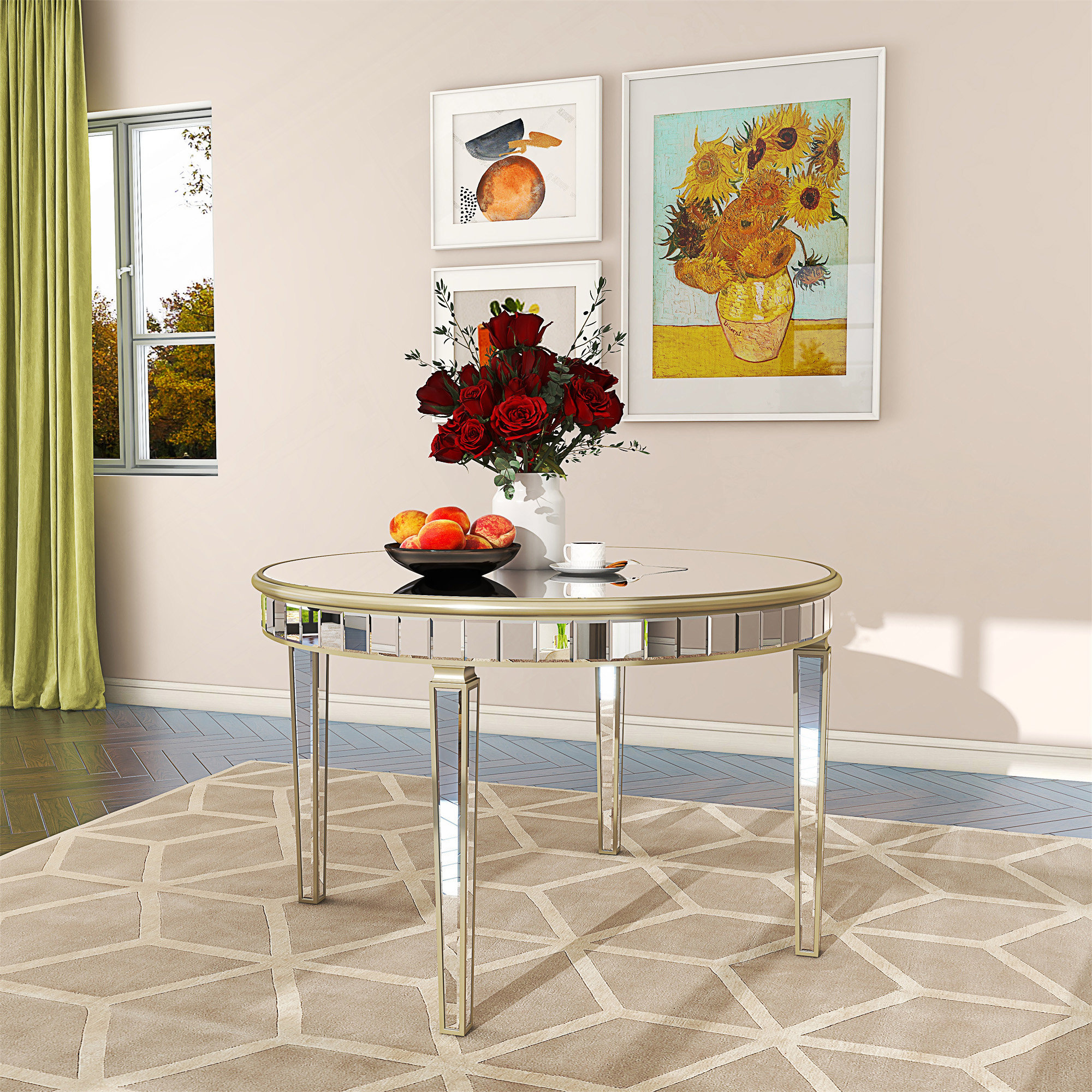 House of Hampton® 47.24" Round Glass Dining Table With Mirror Top | Wayfair