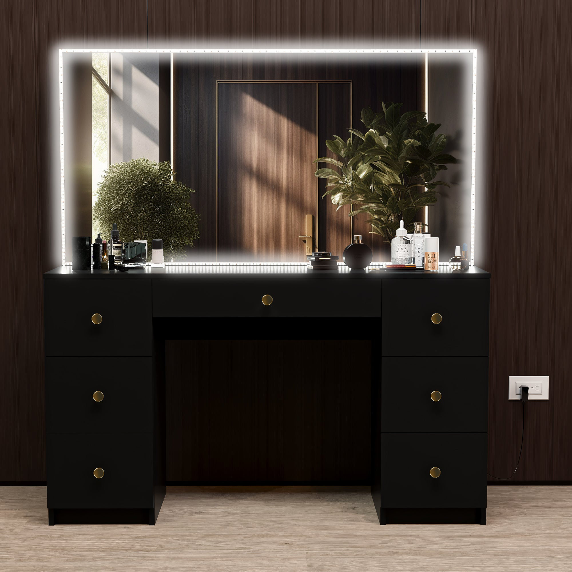 Boahaus LLC Boahaus Sabrina LARGE Lighted Vanity Desk with Large ...