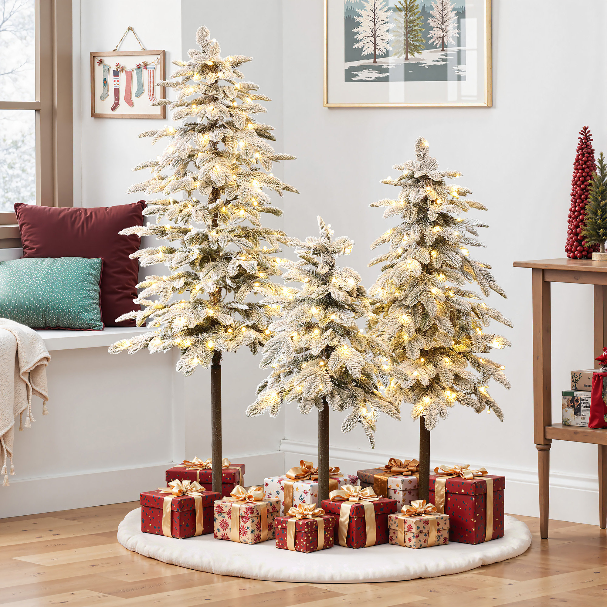 The Holiday Aisle® 3-Piece Pre-Lit Snowy Green Sweeping Branches ...