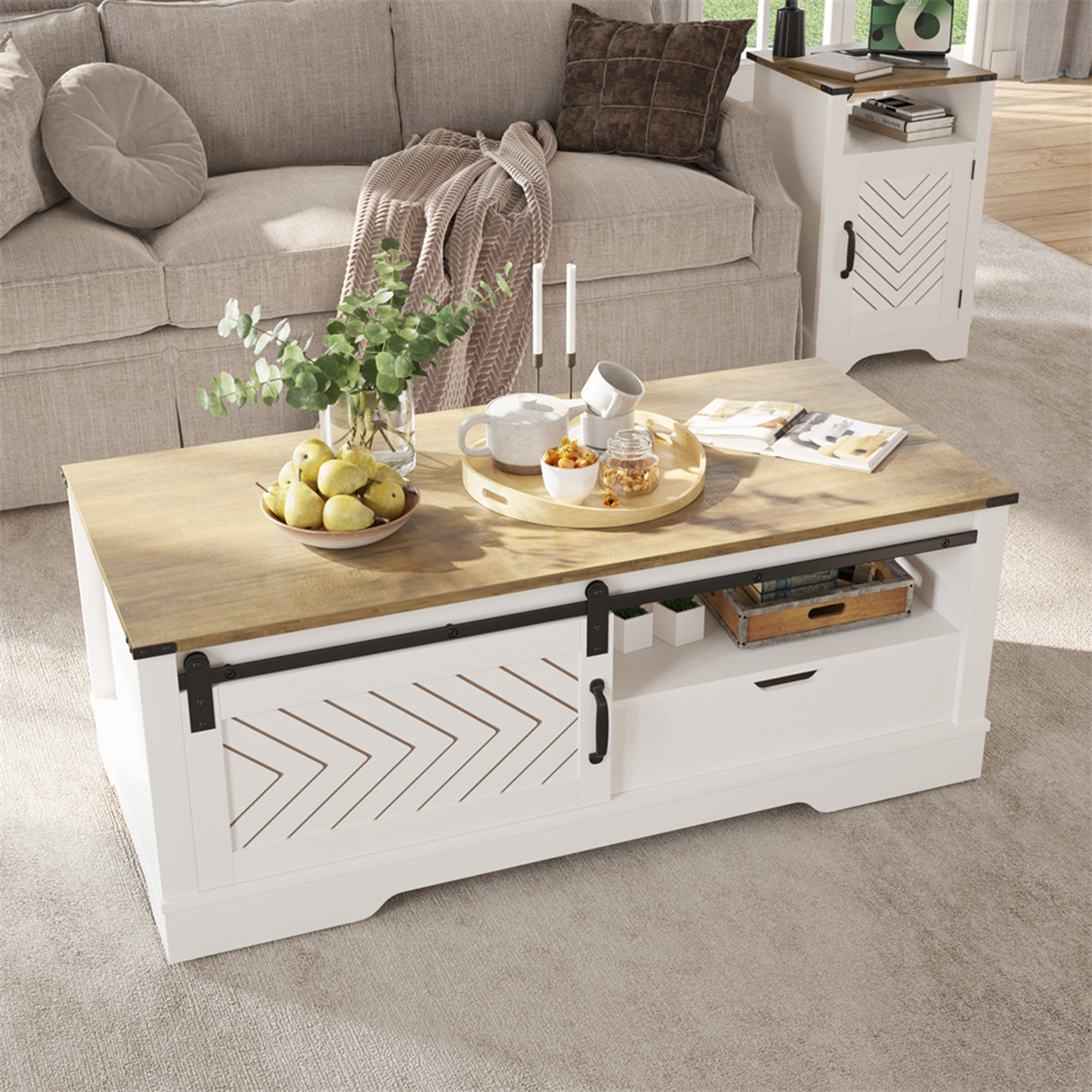 Gracie Oaks Modern Small Coffee Table: White Wood, Sofa Side End Tables ...