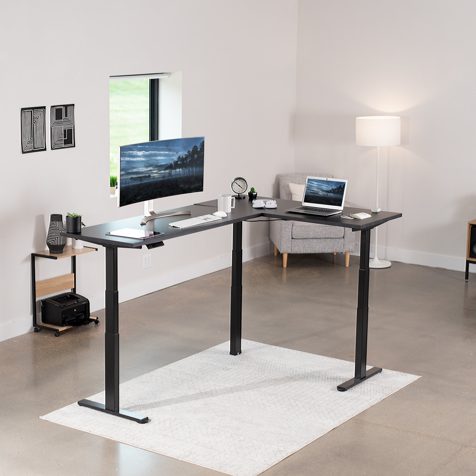VIVO Electric 78" x 55" Stand Up Corner Desk, 3E5SB Series | Wayfair