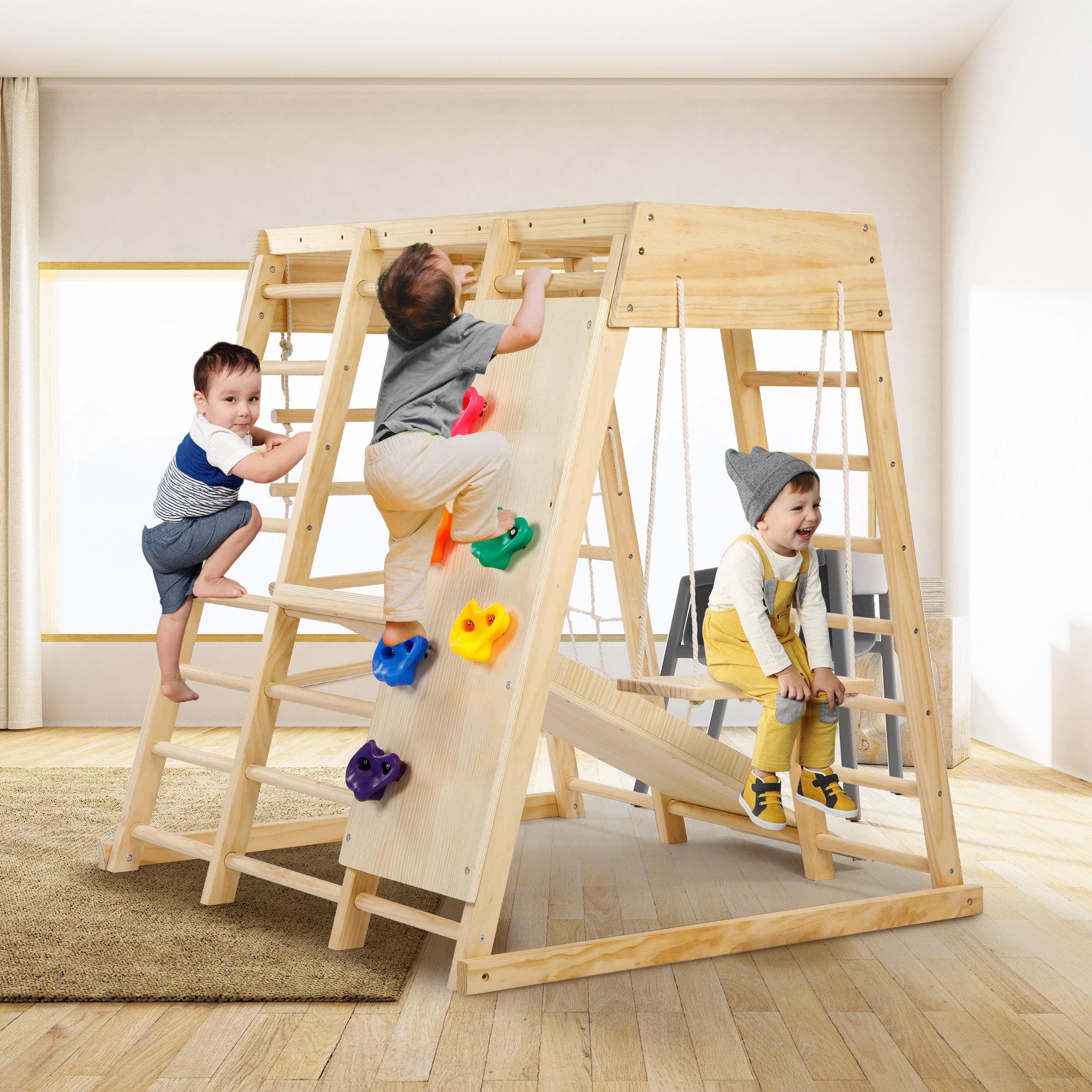 Angel Queen 8-in-1 Wooden Jungle Gym Playground Climbing Toys Climber ...