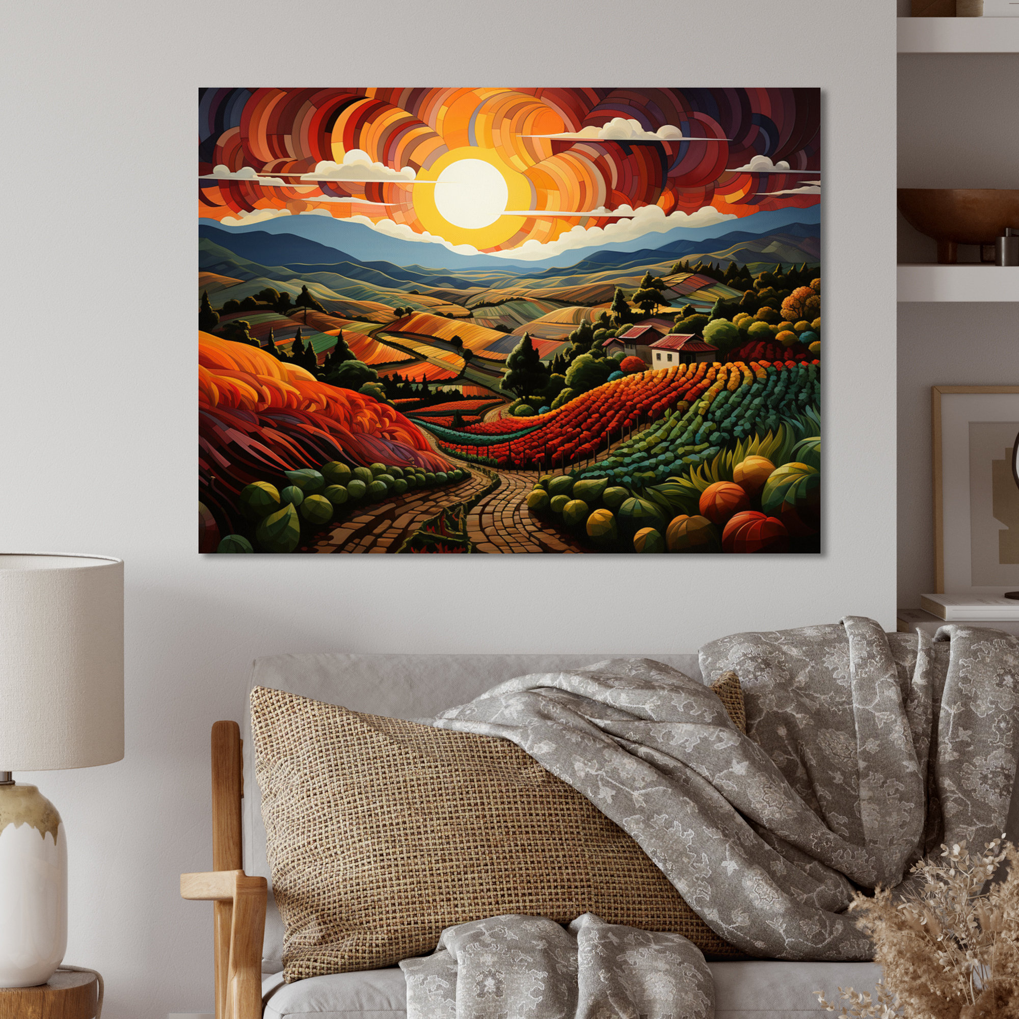 Loon Peak® Orange Green Vineyard Rows Of Ruby I - Farmhouse Print on ...