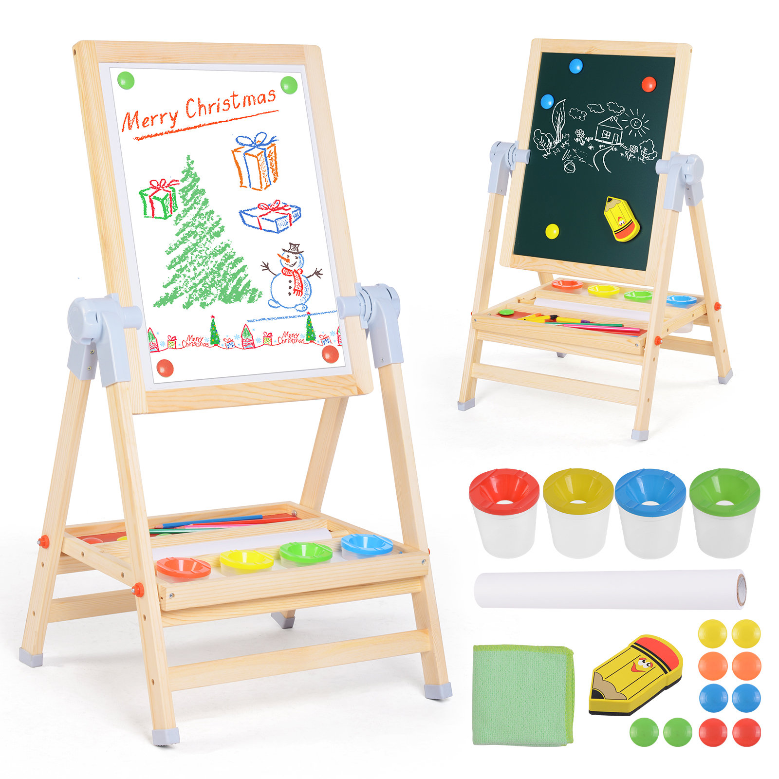 Ikkle 3-in-1 Kids Art Easel w' Double Sided Drawing Board, Whiteboard ...