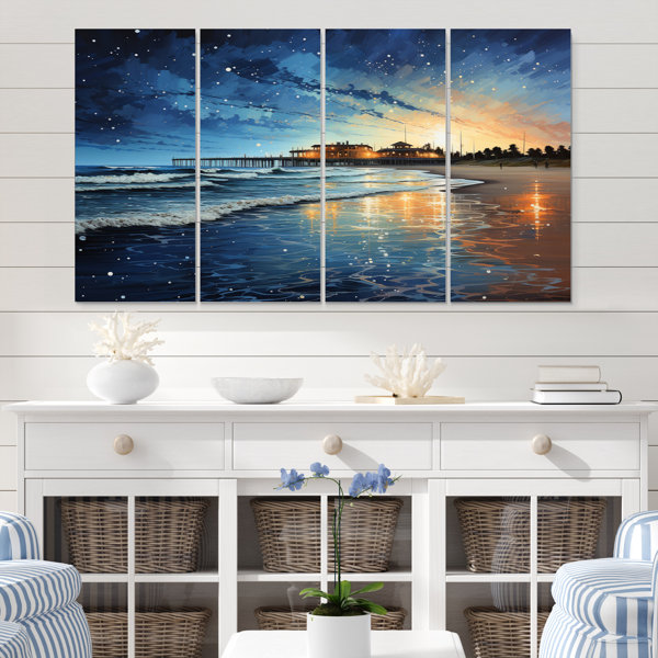 Design Art Beach Pier Reflections Pointillism I - Landscapes Metal Wall ...