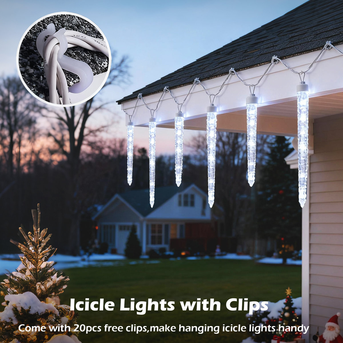 BeatiNeon Cool White Outdoor Twinkling Crystal Icicle Lights with 20 ...