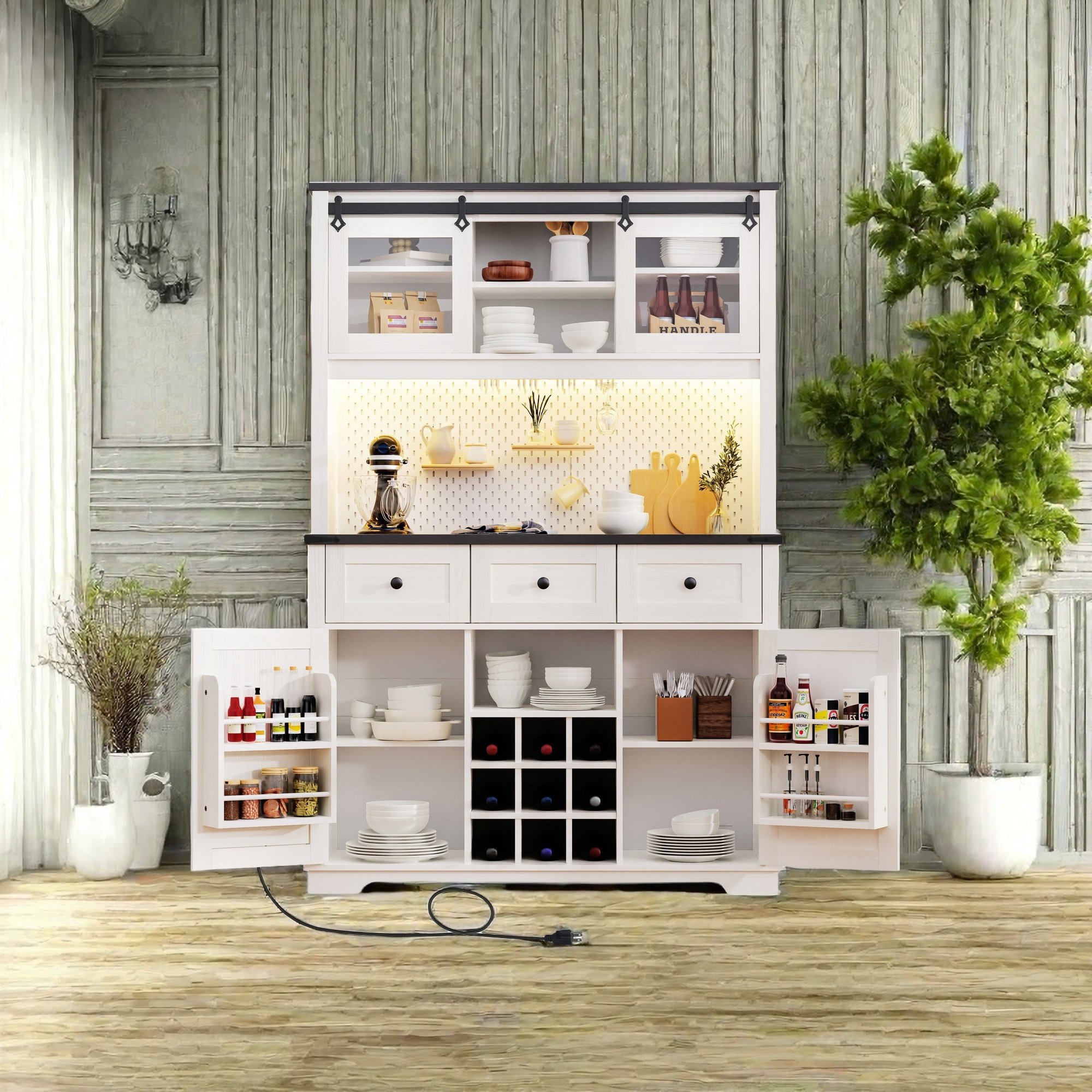 Gracie Oaks Farmhosue Pantry Bar Cabinet | Wayfair