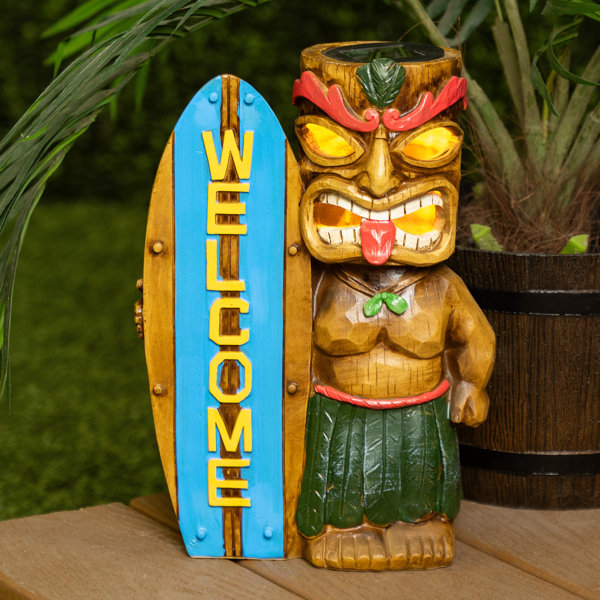 Trinx 12"H Solar-Powered Tiki Statue with LED Lights | Wayfair