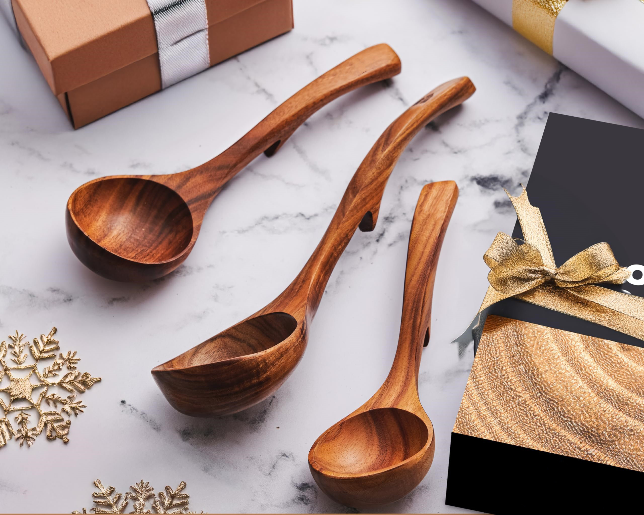 MODERN WALLS LLC Wooden Ladle Spoon Set, 3 Size Teak Wood Kitchen ...