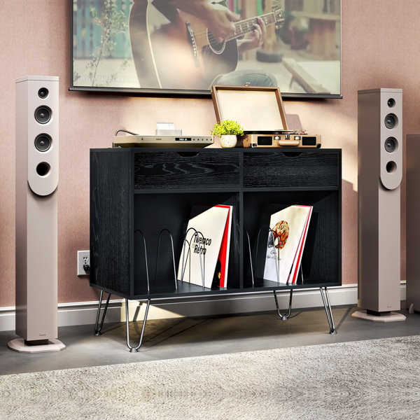 17 Stories Vinyl Record Player Turntable Stand Multimedia Media Shelves ...