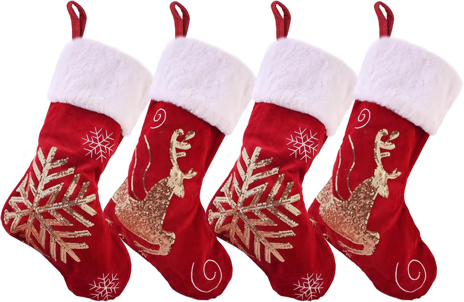 AMIBZ Red Christmas Stocking With Gold Sequins Hand Sewn Snowflake And ...
