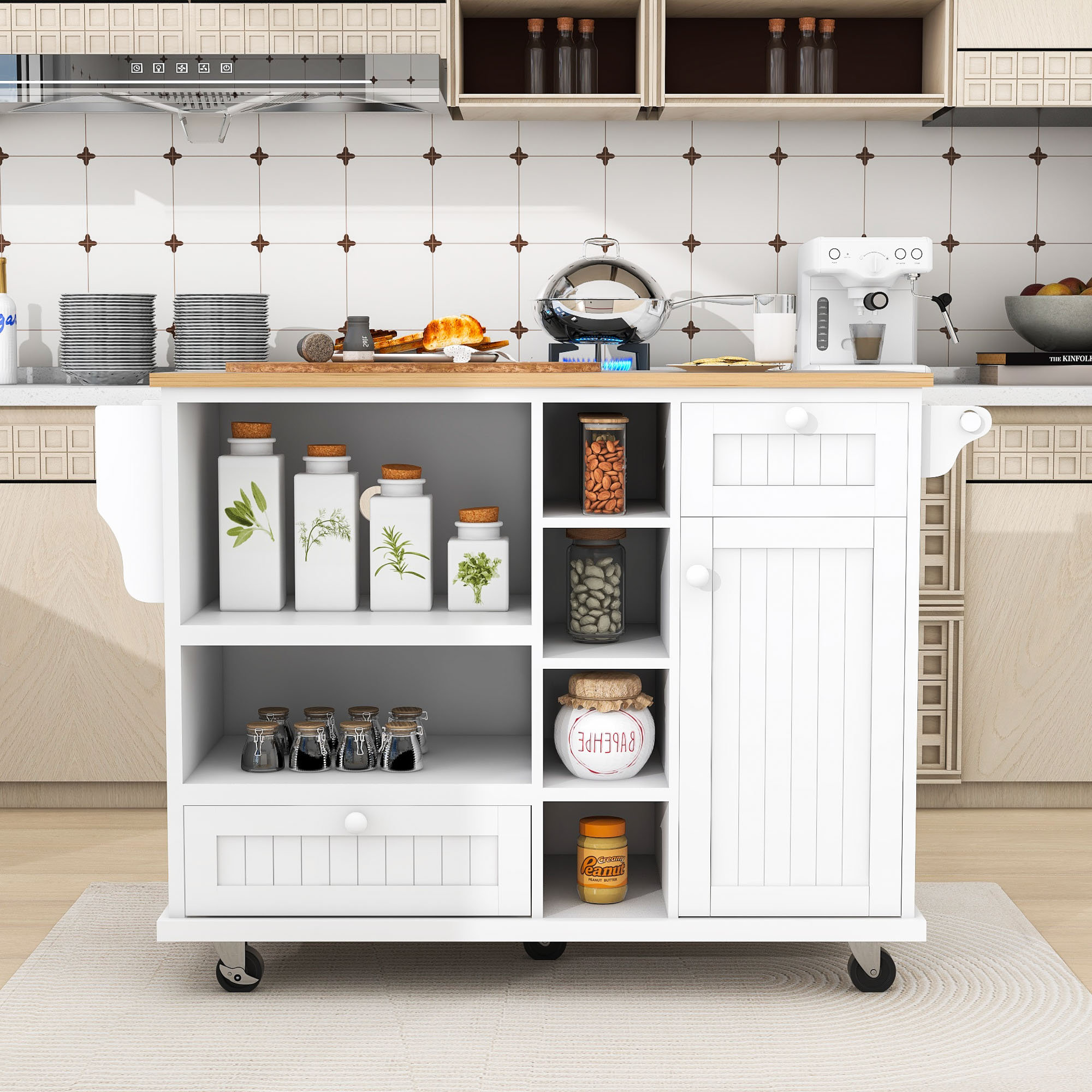 Winston Porter Olivetti Modern Rolling Wooden Kitchen Cart with Storage ...