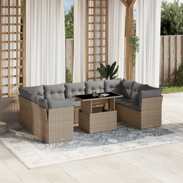 DEvidaxl Vidaxl 10-Tlg. Garten-Sofagarnitur Mit Kissen Beige Polyrattan ...
