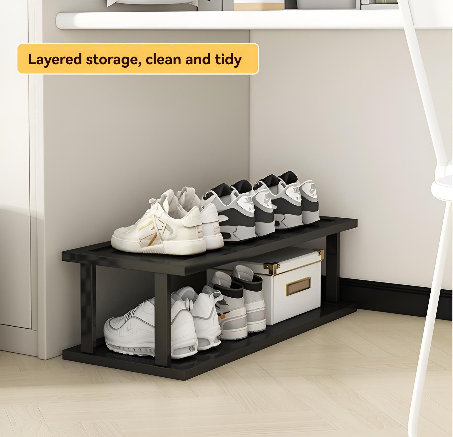 Rebrilliant Shoe Organizer Shelf, Black Shoe Rack | Wayfair
