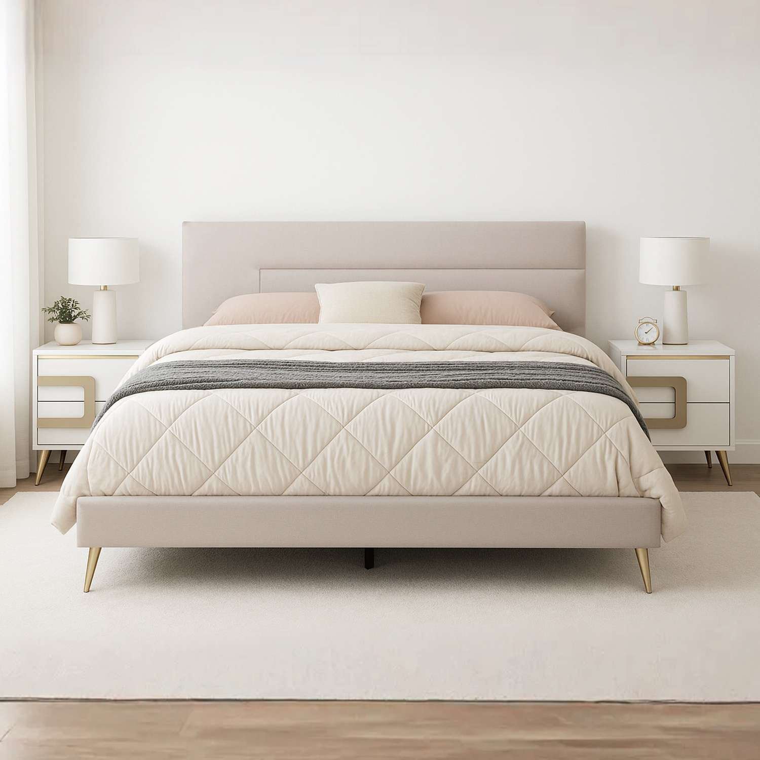 Ebern Designs 3-Piece Modern Light Bedroom Set with LED Headboard and 2 ...