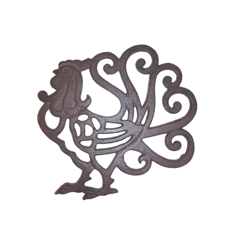 August Grove® Rustic Brown Cast Iron Western Rooster Chicken Scrolls ...