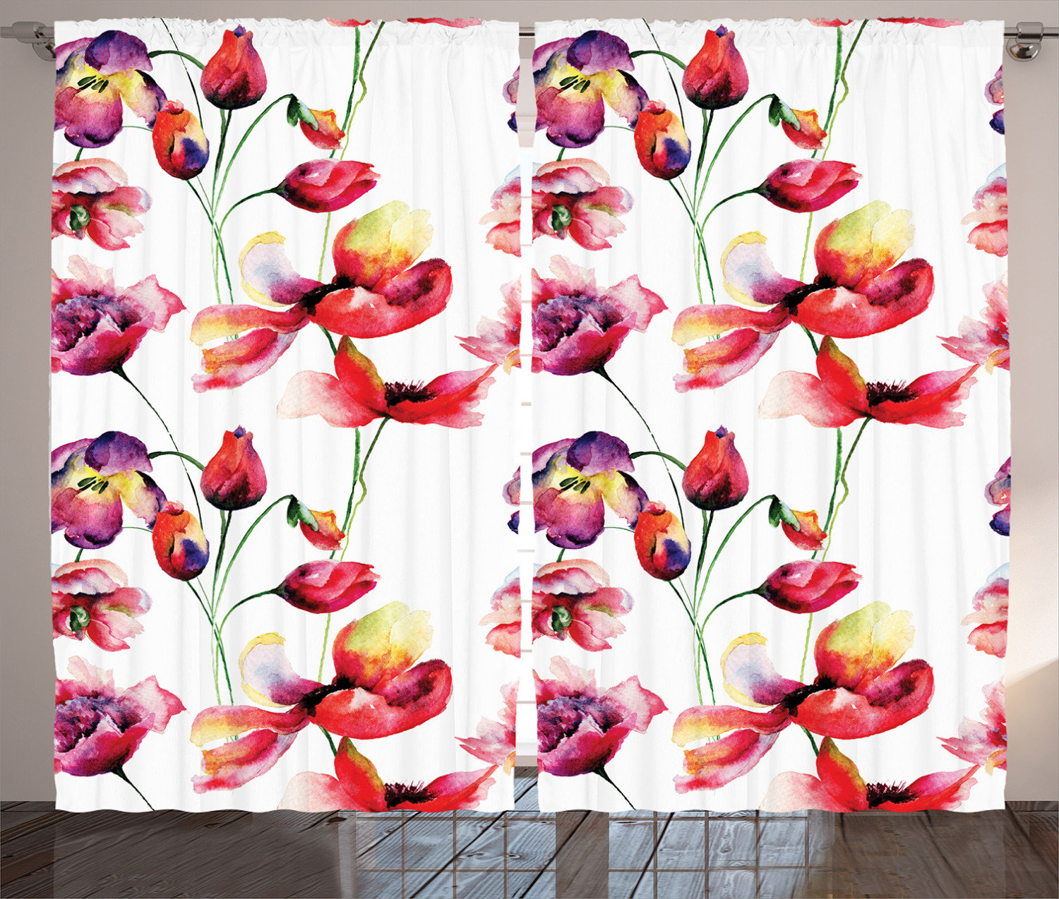 Ambesonne Tulip Floral Semi-Sheer Rod Pocket Curtain Panels | Wayfair