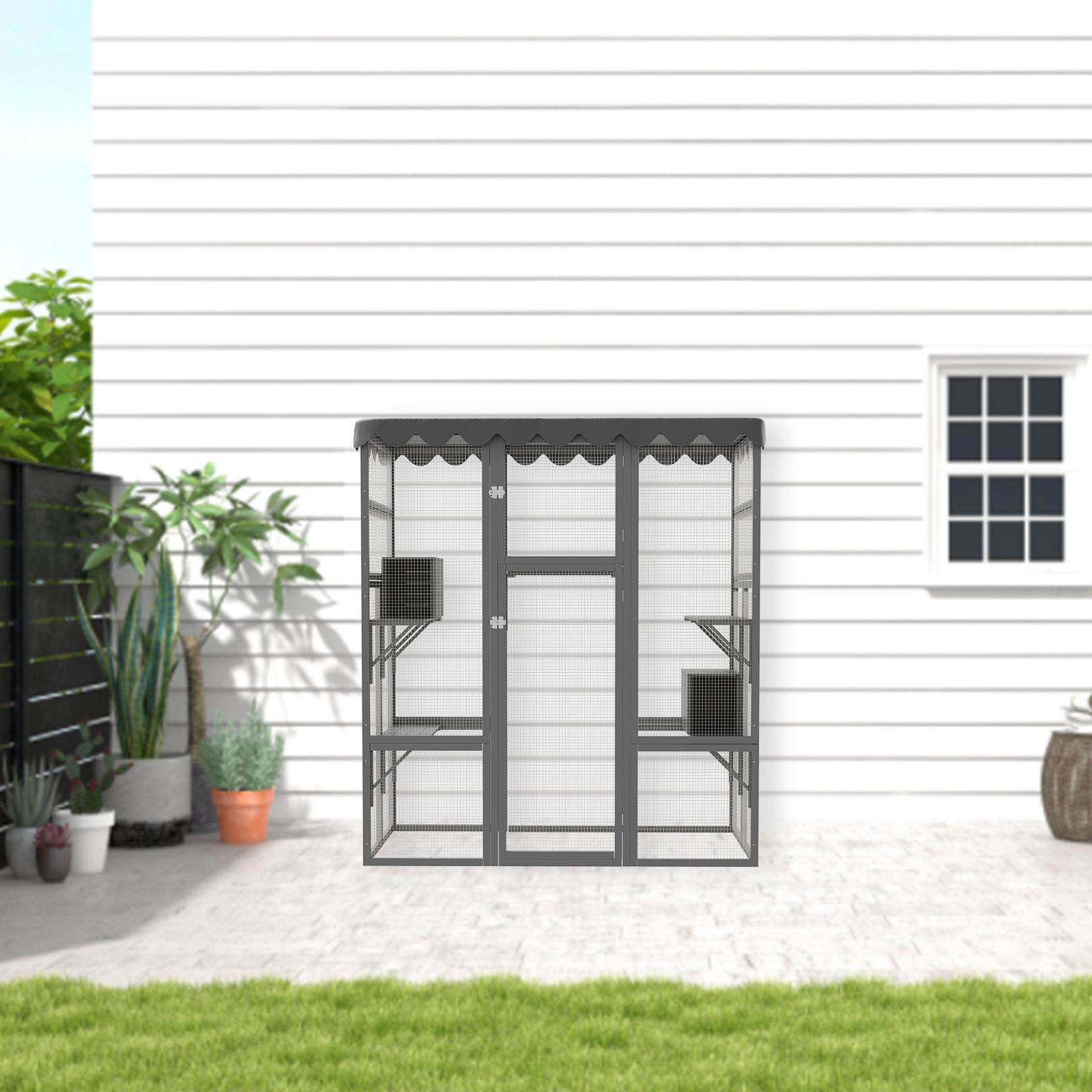 Tucker Murphy Pet™ Outdoor Wooden Cat Cage With Six Elevated Perches ...