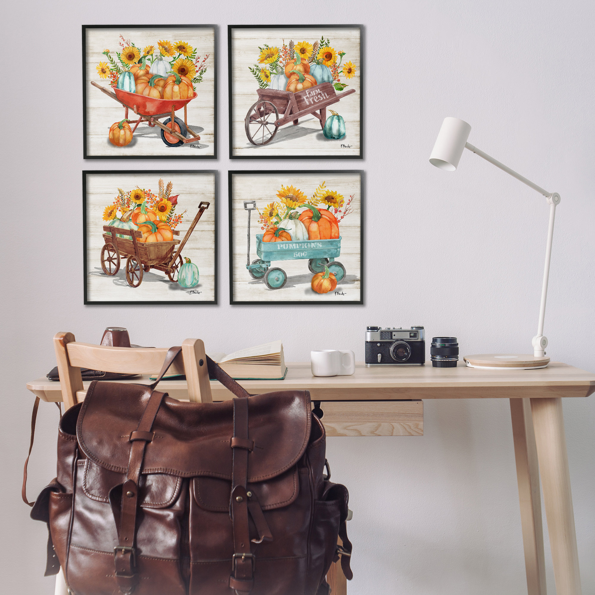 Ophelia & Co. Autumn Harvest Wagons 4 PC Framed Giclee Art Set by Paul ...