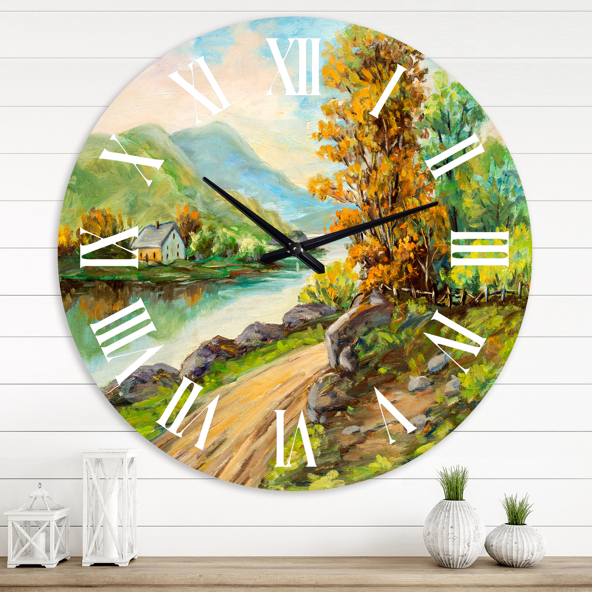 East Urban Home Rural Road By The River - Traditional wall clock | Wayfair