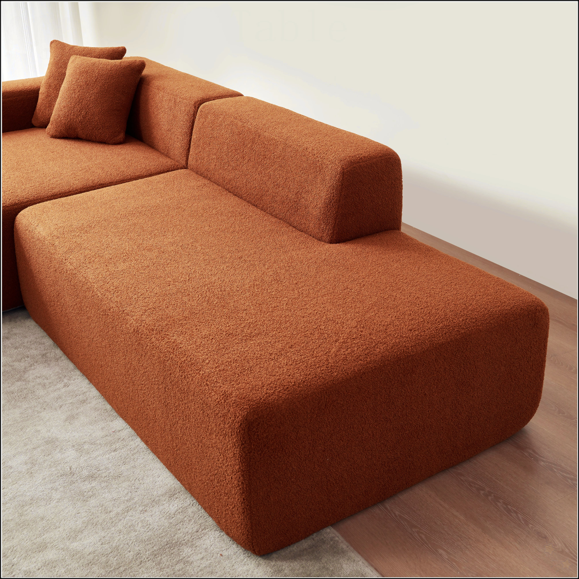 George Oliver Modular Sectional Couch, Lambswool Fabric Modern L-Shape ...