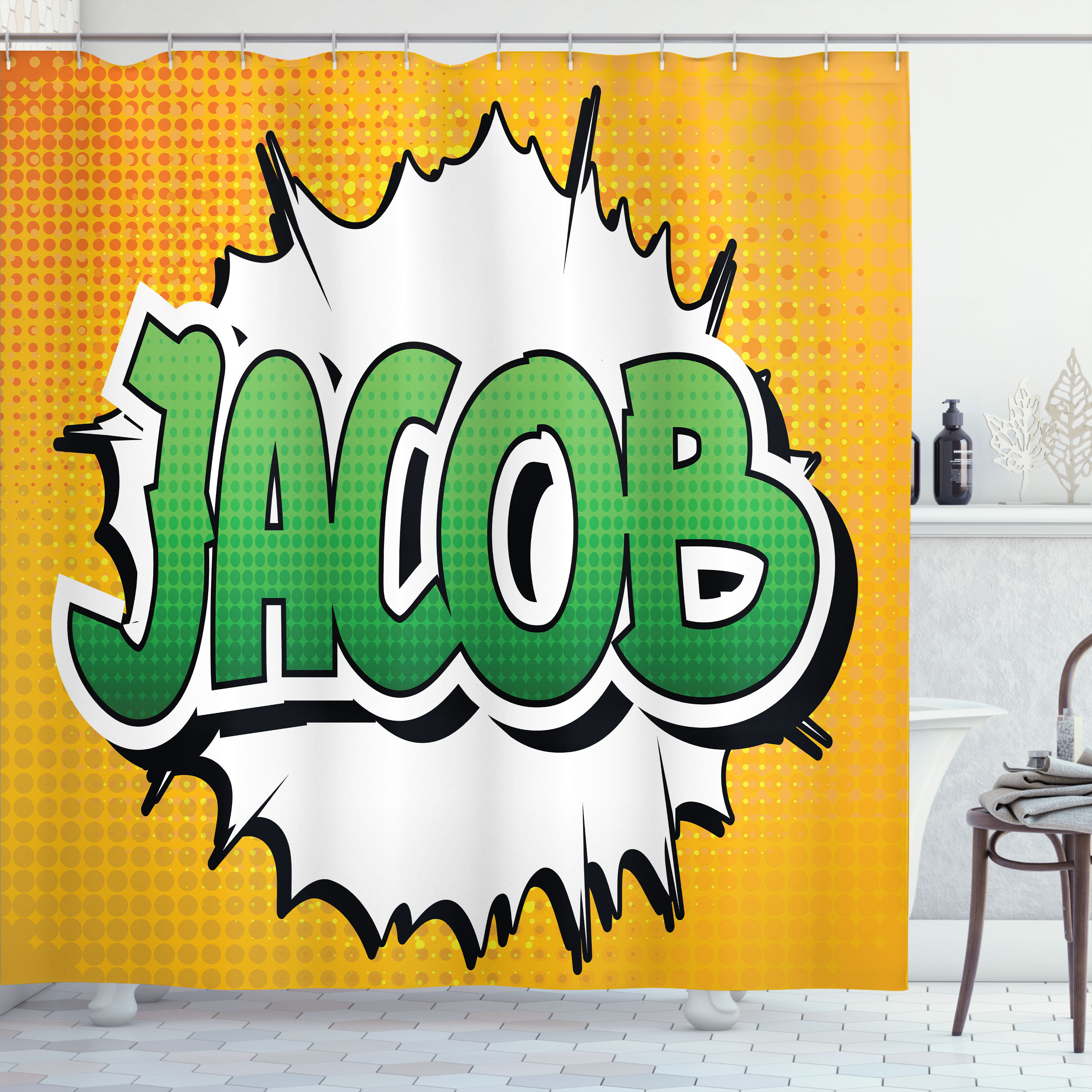 Ambesonne Jacob Shower Curtain Male Name Comic Burst | Wayfair